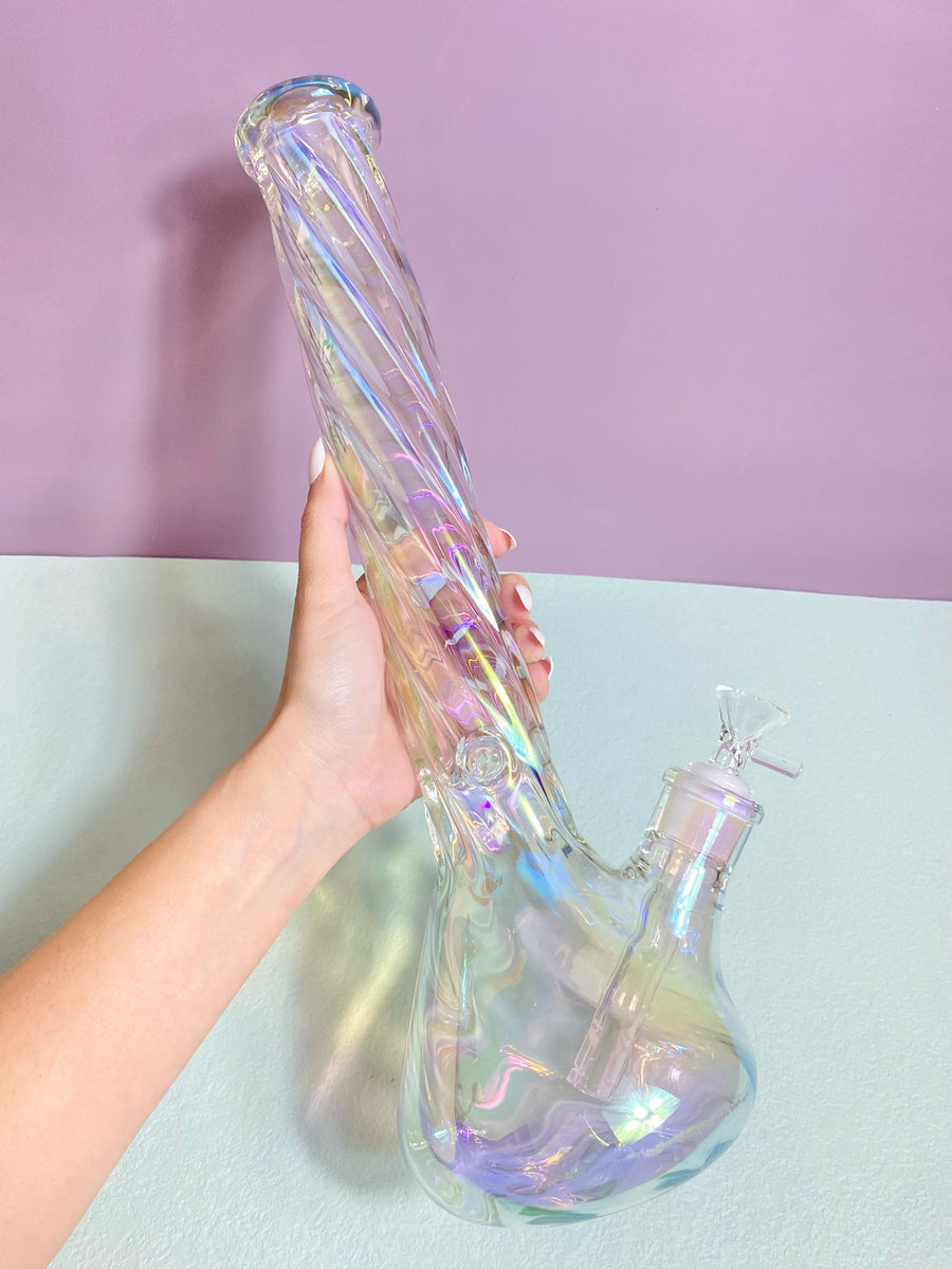 Iridescent Bong with Swirl Design | Beaker – Krismaris